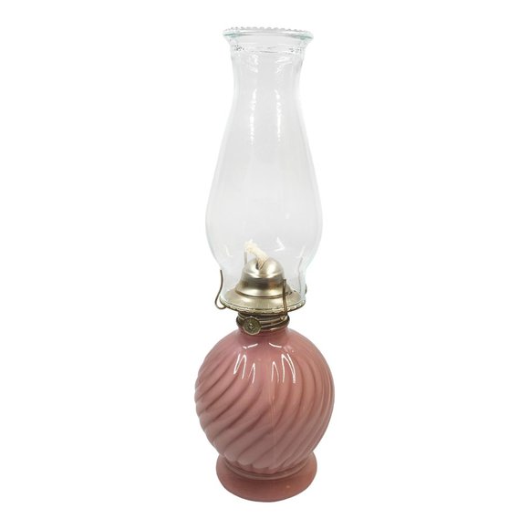 Vintage | Accents | Vintage Pink Swirl Glass Kerosene Lamp With Beaded ...